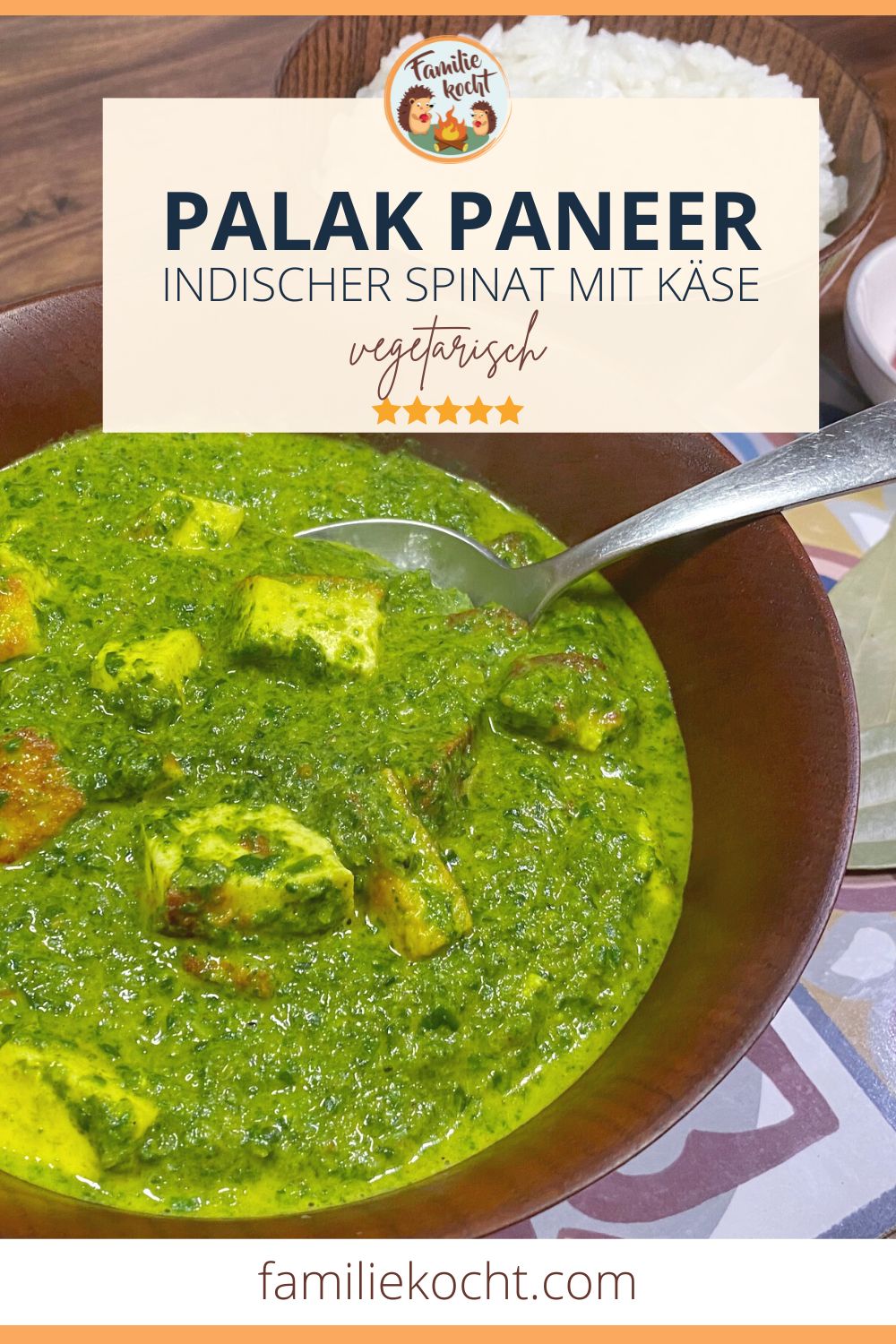 Palak Paneer vegetarisch - indisches Spinat Curry Rezept
